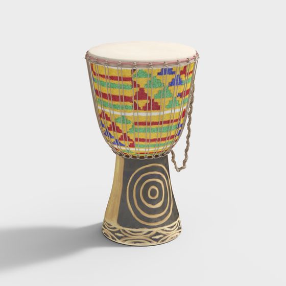 Vibrant African Drum 3D Model – Colorful Low-Poly Design