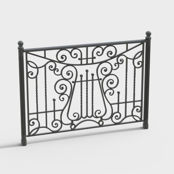 Vintage Wrought Iron Railing 3D Model – Classic Metalwork
