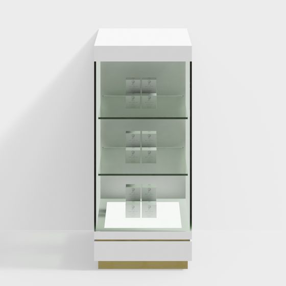 Elegant Low-Poly Display Cabinet – White & Gold Design