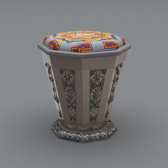 Gorgeous Hexagonal Stool 3D Model – Traditional Pattern Design
