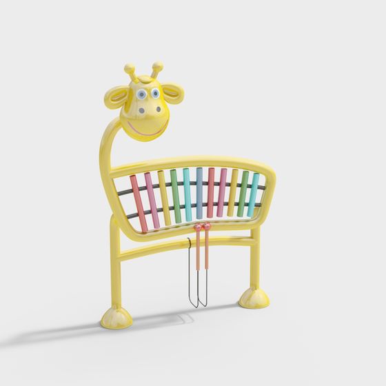 Giraffe Xylophone 3D Model – Colorful Toy Instrument