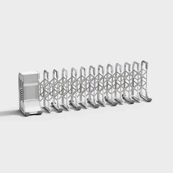 Expandable Barrier 3D Model – Silver Metal with Yellow Accents