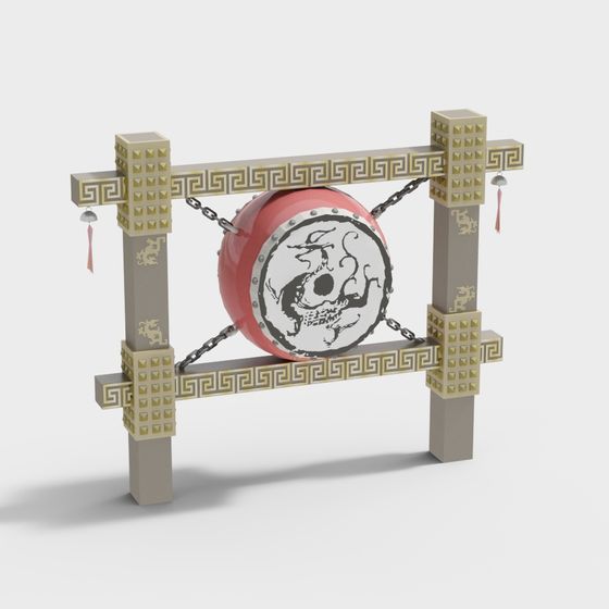 Dragon Drum Stand 3D Model – Eastern Style Decor
