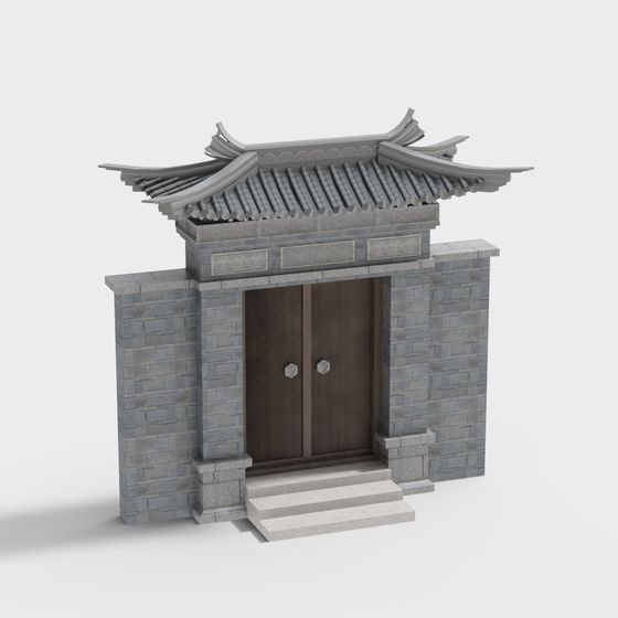 Exquisite East Asian Gate 3D Model