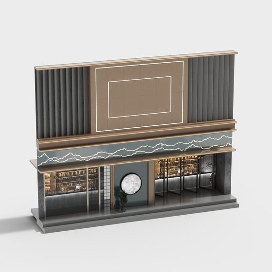 Elegant Low-Poly Bar 3D Model – Gray and Gold Design