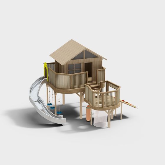 Charming Low-Poly Treehouse 3D Model