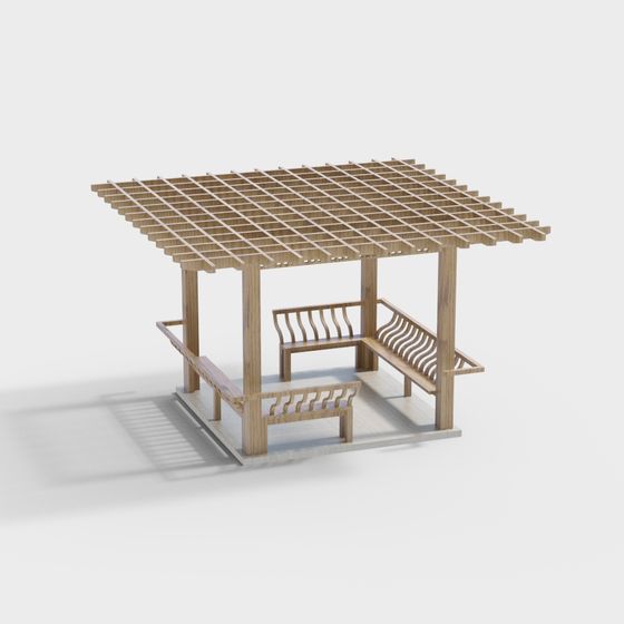 Low Poly Pavilion 3D Model – Wooden Structure, 500 Polygons