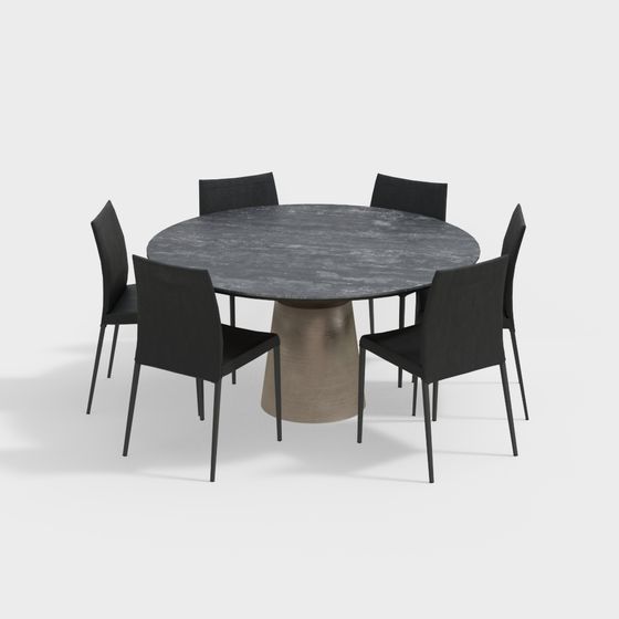 Elegant Round Dining Table and Chairs 3D model