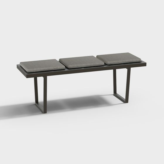 Urban Bench 3D Model – Modern Metal and Fabric