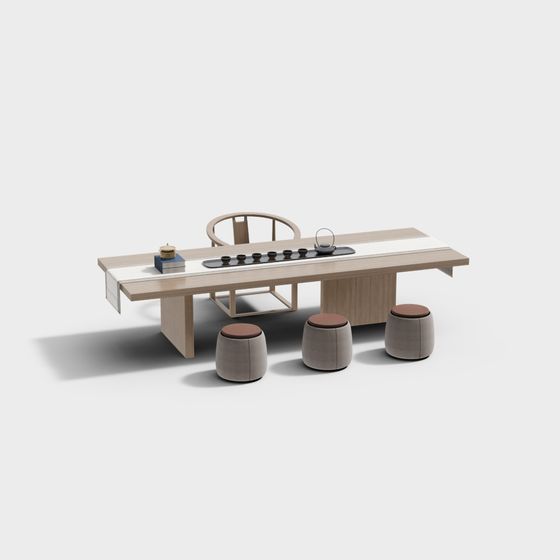 Elegant 3D Tea Table Set Model