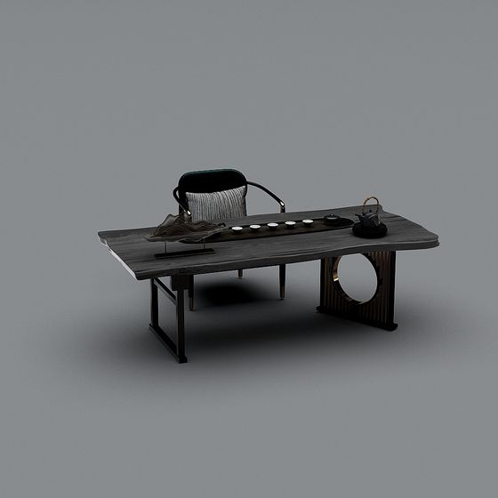 Minimalist Tea Table 3D Model – Wooden Surface & Metal Frame