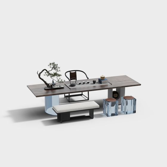 Gray New Chinese Tea Table 3D Model – Free