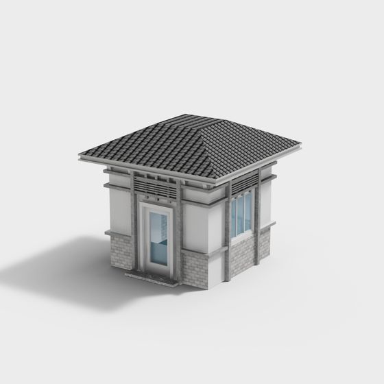 Gray-Roofed Sentry Box 3D Model – National Style Free