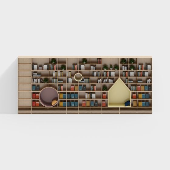 Artistic Low-Polygon Bookshelf 3D model