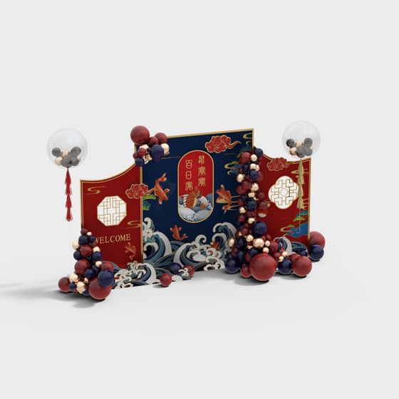 Traditional Blue and Brown Chinese Wedding Background 3D Model - Free ...