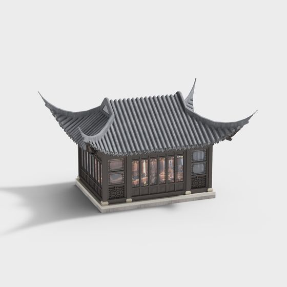 Graceful Eastern Pavilion 3D model for Design Projects