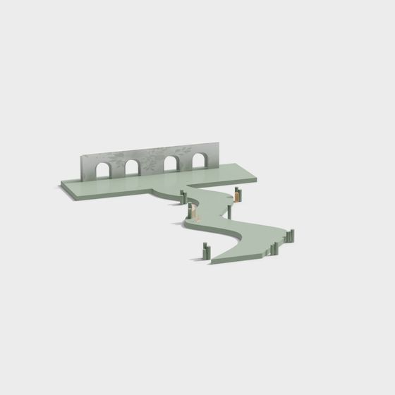 Winding Path Bridge 3D Model – Low-Poly Nature Design