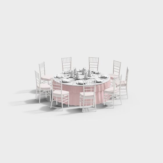 Elegant Round Banquet Table 3D model