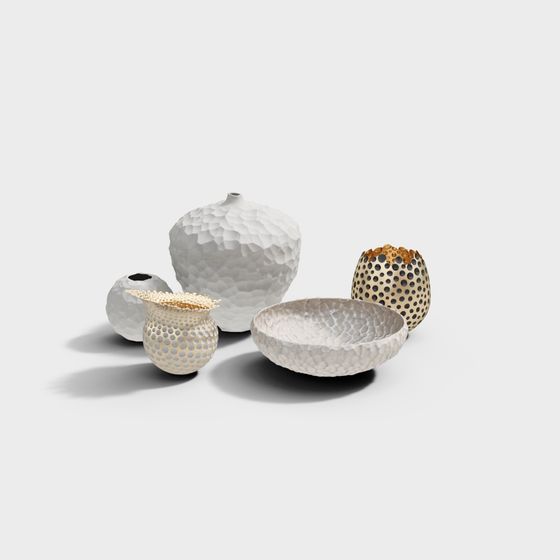 Modern Low-Poly Ceramic Vessels 3D Model – Honeycomb Pattern