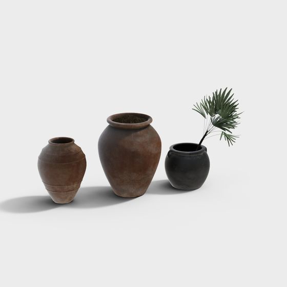 Vintage Low-Poly Vase 3D Model Set – Earthy Textures
