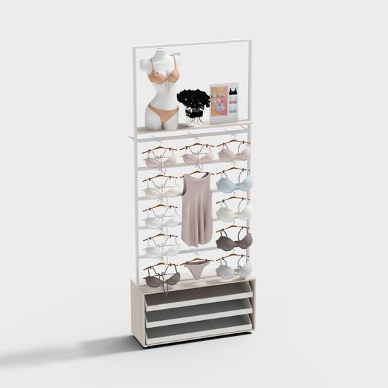 Elegant Bra Display Stand 3D Model – Wood Finish Display
