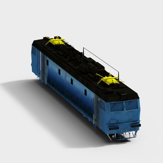 Low-Poly Train Engine 3D Model – Blue Industrial Design