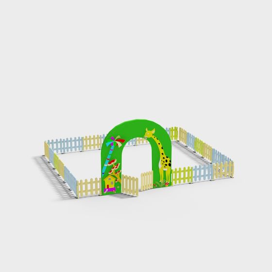 Colorful Playful Fence 3D Model – Low-Poly Kids Design