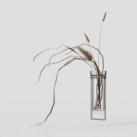 Low Poly Hay Vase 3D Model – Glass and Hay Decor