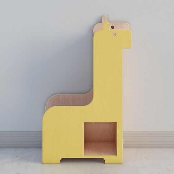 Giraffe Bookshelf 3D Model – Low-Poly Wood Design