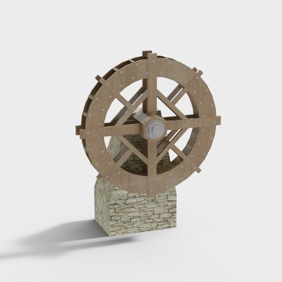 Historical Water Wheel 3D Model – Rustic Wooden Design