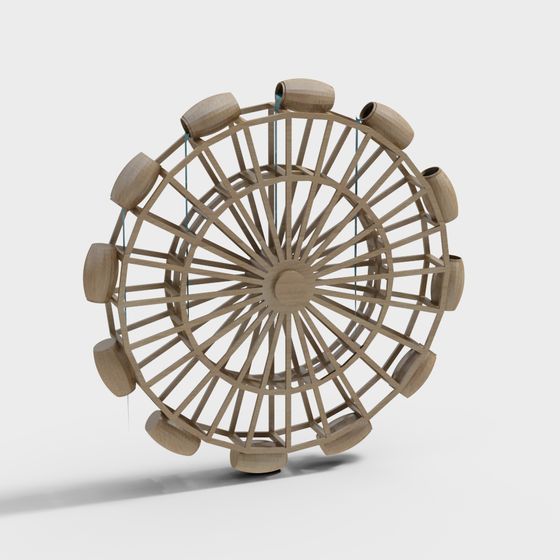 Dreamy Low-Poly Carousel 3D Model – Wooden Texture