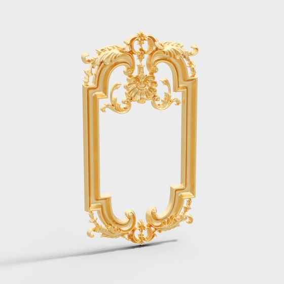 Elegant Gold Frame 3D model Inspired by Rococo Style