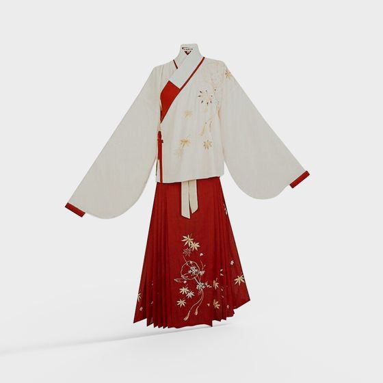 Traditional Japanese Kimono Set 3D Model – Low Poly