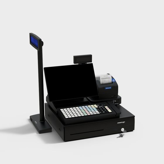 Modern Black Cash Register 3D Model – Sleek Retail Design