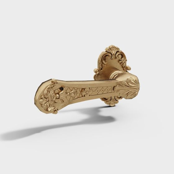 Elegant Ornate Golden Door Handle 3D model