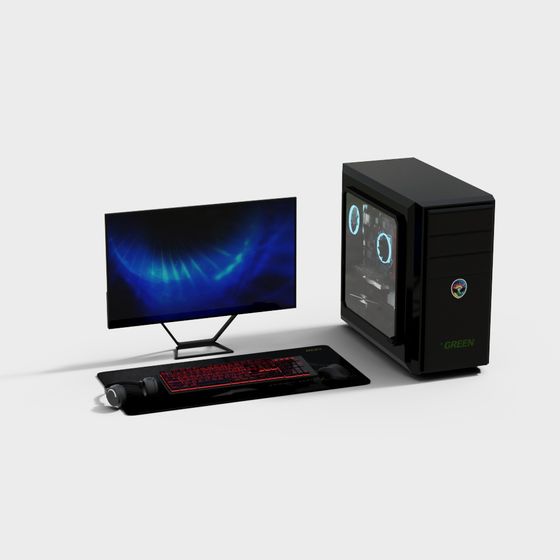 3D Computer Set Model – Low-Poly Black Tech Design