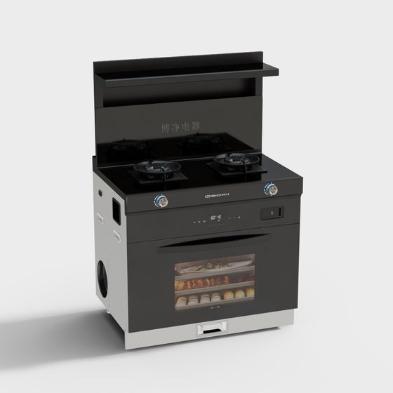Sleek Gas Stove 3D Model – Modern Black & Silver Design