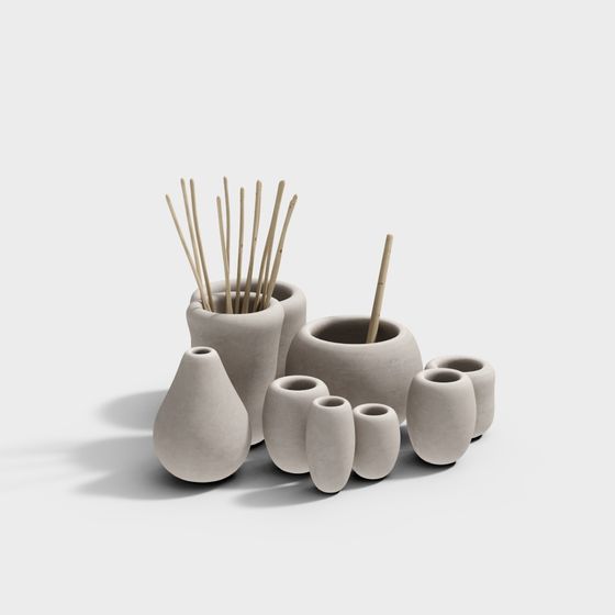 Artistic Low-Poly Ceramic Vase Model – Minimalist Gray Clay