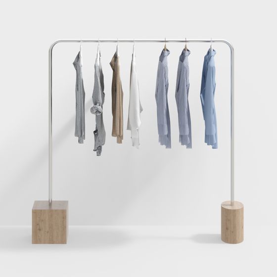 Stylish Low-Poly Clothing Hanger 3D Model – Metal & Wood
