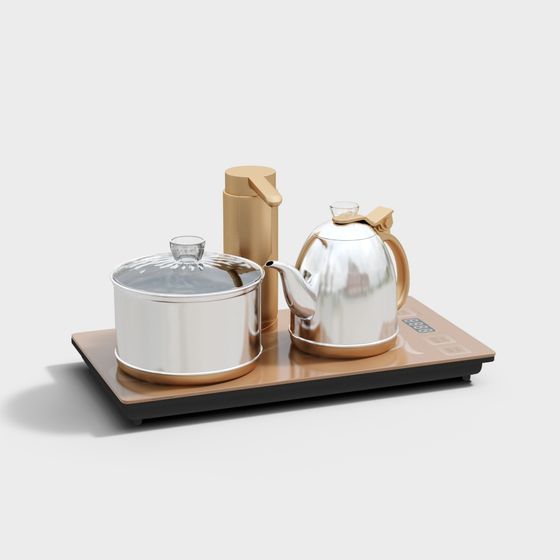 Low Poly Tea Set 3D Model – Glass and Stainless Steel