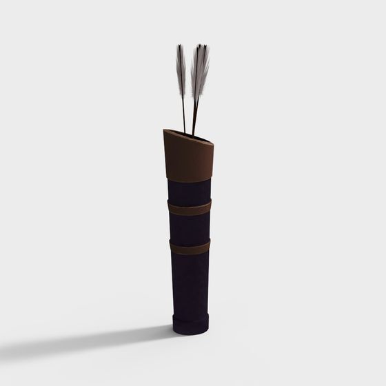 Low-Poly Medieval Quiver 3D Model – Textured Black-Brown Design
