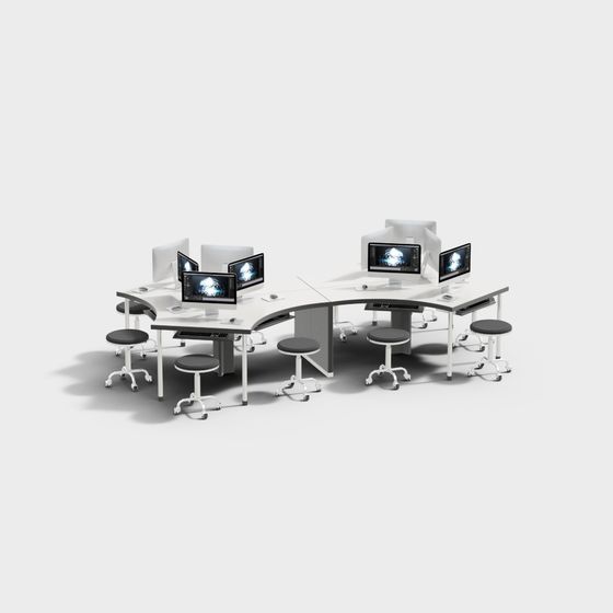 Curved Workstation 3D Model – Modern Office Furniture