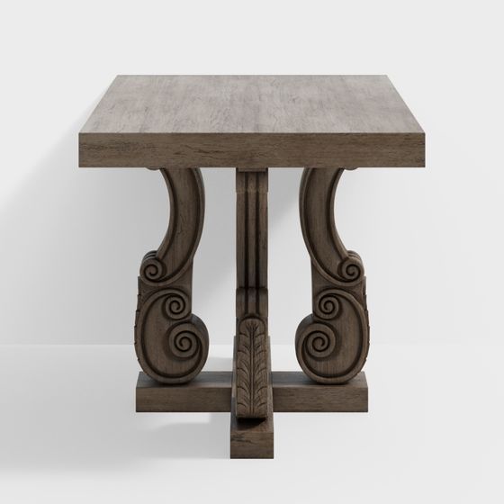 Vintage Scroll Table 3D Model – Classic Wood Furniture