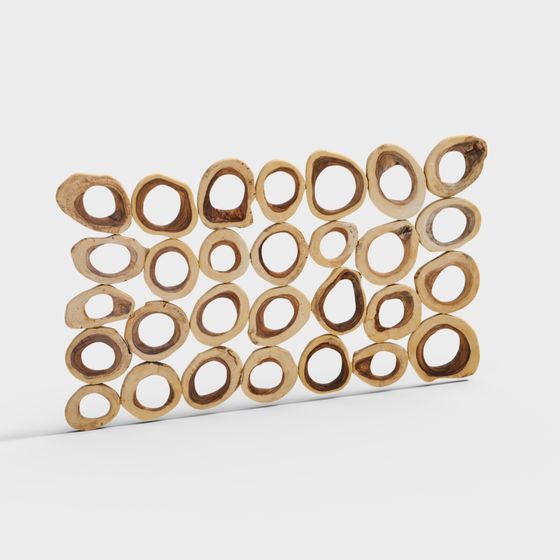 Natural-Inspired Wooden Ring Screen 3D model
