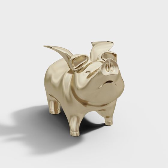 Golden 3D Piggy Bank Model