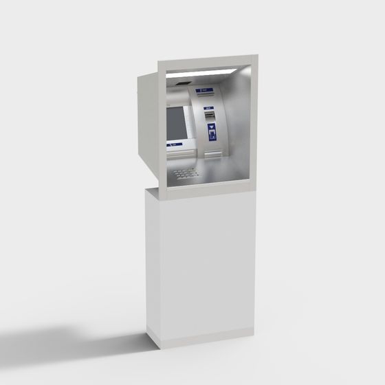 Modern Low-Poly ATM Machine 3D Model – Silver Metallic