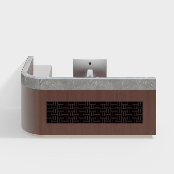 Elegant Reception Desk 3D Model – Marble & Wood Design