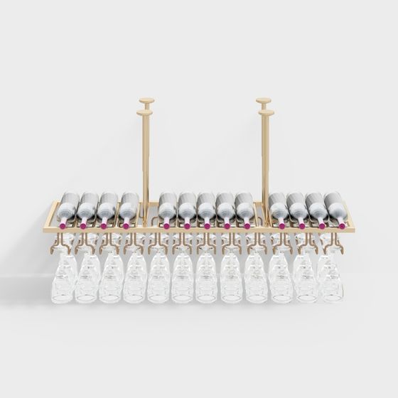 Stylish Low-Poly Brown Wine Rack 3D Model – Wood and Glass