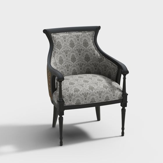 Elegant Vintage Chair 3D Model – Classic Black Frame
