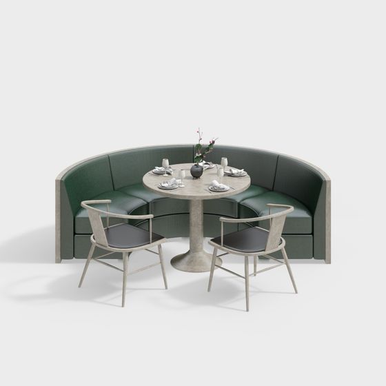 Stylish Round Dining Area 3D Model – Low-Poly Elegant Design